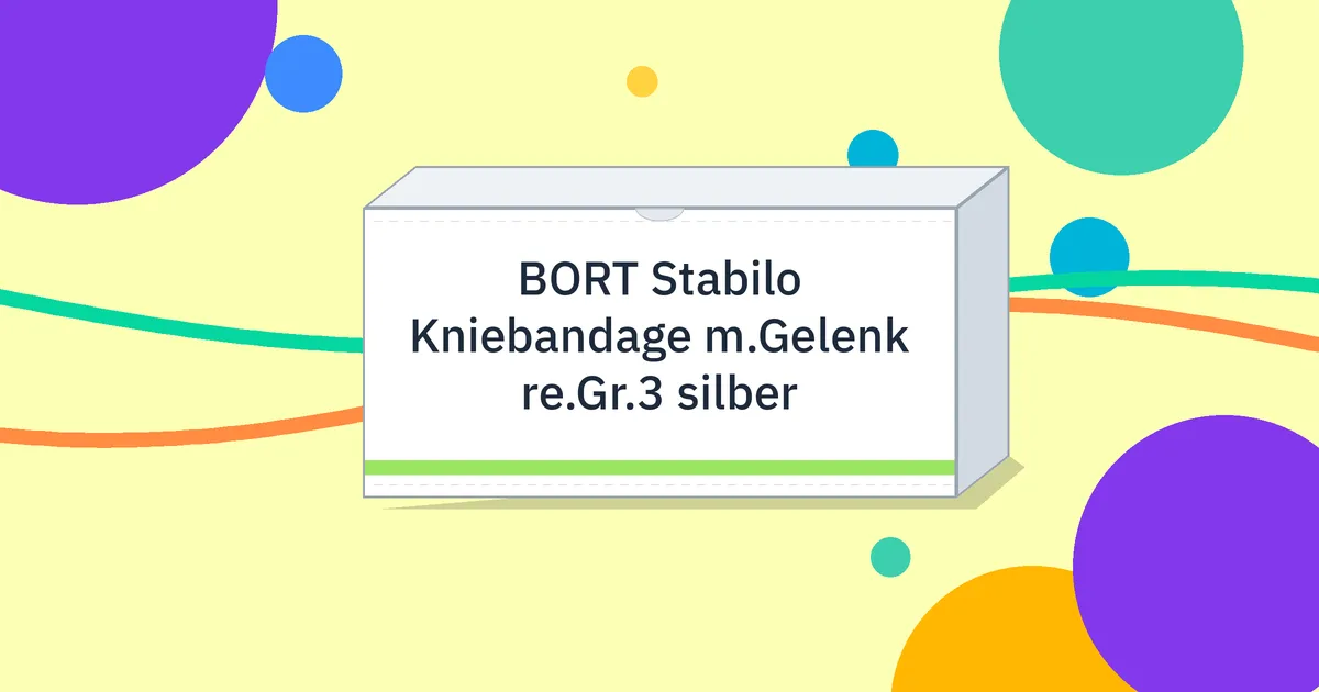 Symbolbild: Packung mit der Aufschrift BORT Stabilo Kniebandage m.Gelenk re.Gr.3 silber (PZN 16845751) – Verfügbarkeit und Bezug in Apotheken in Frankfurt am Main
