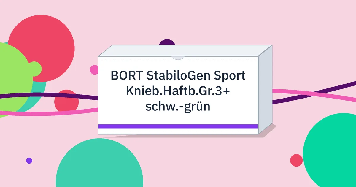Symbolbild: Packung mit der Aufschrift BORT StabiloGen Sport Knieb.Haftb.Gr.3+ schw.-grün (PZN 19111274) – Verfügbarkeit und Bezug in Apotheken in Frankfurt am Main