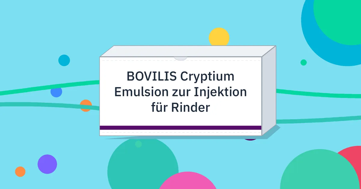 Symbolbild: Packung mit der Aufschrift BOVILIS Cryptium Emulsion zur Injektion für Rinder (PZN 19367513) – Verfügbarkeit und Bezug in Apotheken in Frankfurt am Main