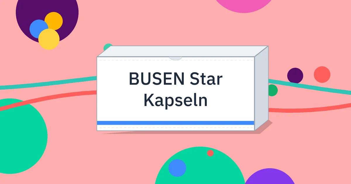 Symbolbild: Packung mit der Aufschrift BUSEN Star Kapseln (PZN 04382234) – Verfügbarkeit und Bezug in Apotheken in Frankfurt am Main