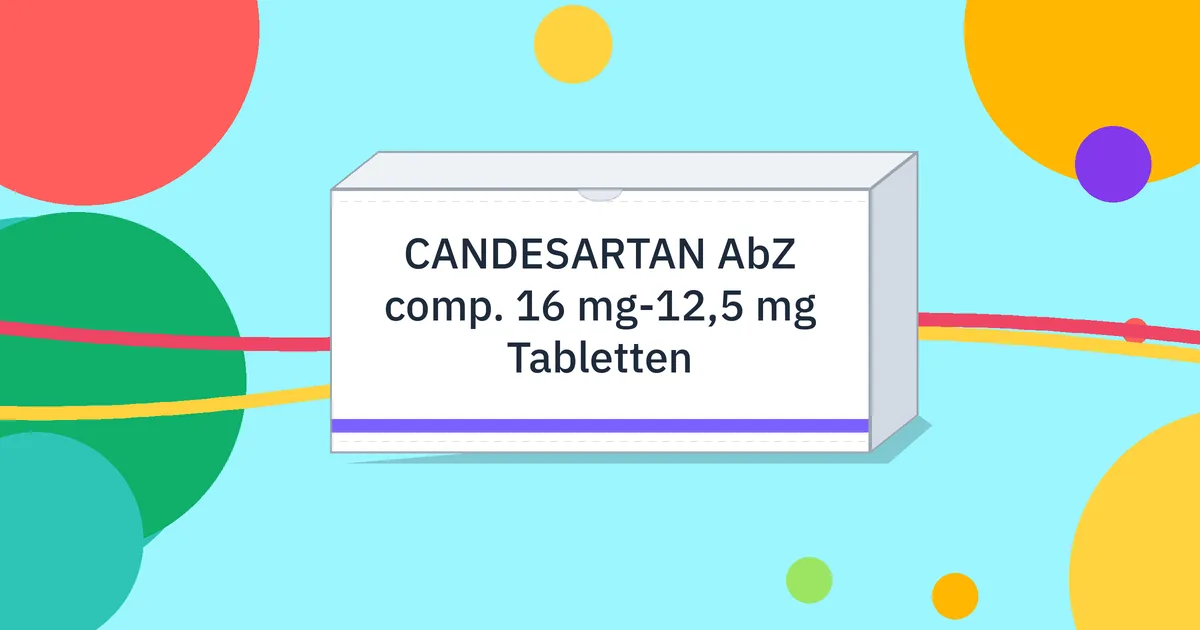 Symbolbild: Packung mit der Aufschrift CANDESARTAN AbZ comp. 16 mg-12,5 mg Tabletten (PZN 09123951) – Verfügbarkeit und Bezug in Apotheken in Frankfurt am Main