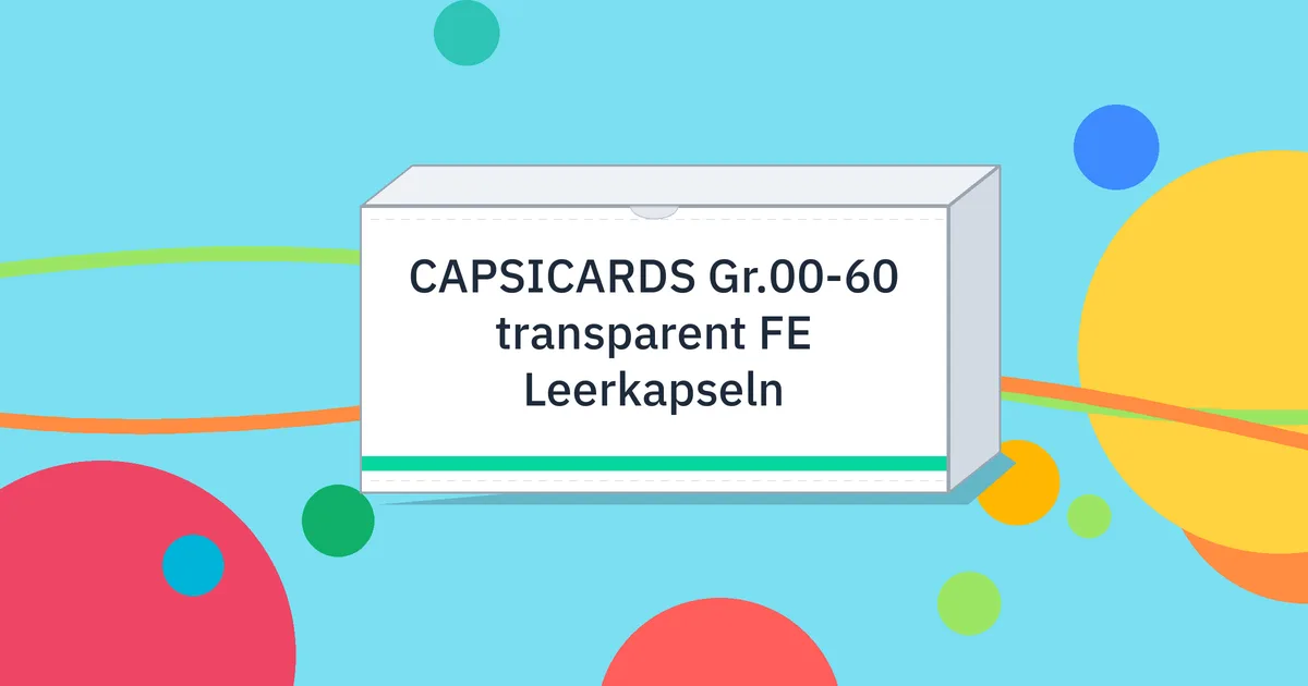 Symbolbild: Packung mit der Aufschrift CAPSICARDS Gr.00-60 transparent FE Leerkapseln (PZN 10999996) – Verfügbarkeit und Bezug in Apotheken in Frankfurt am Main
