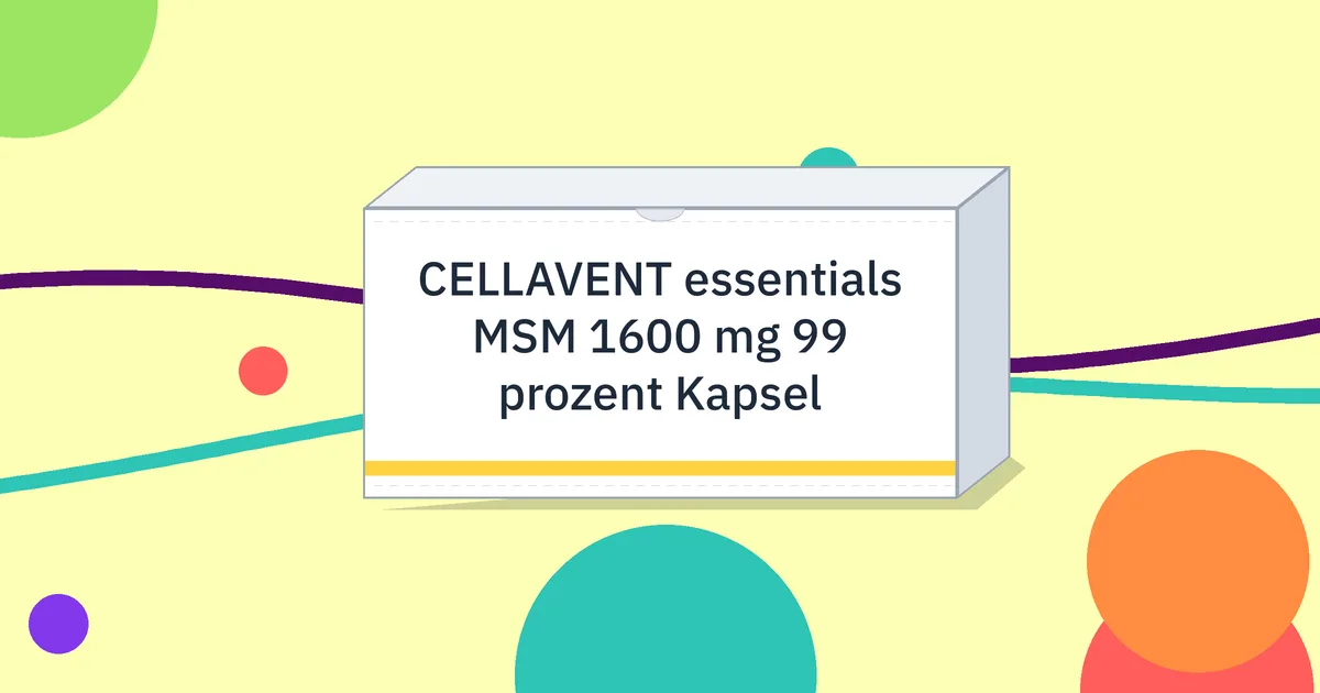 Symbolbild: Packung mit der Aufschrift CELLAVENT essentials MSM 1600 mg 99 prozent Kapsel (PZN 18755495) – Verfügbarkeit und Bezug in Apotheken in Frankfurt am Main