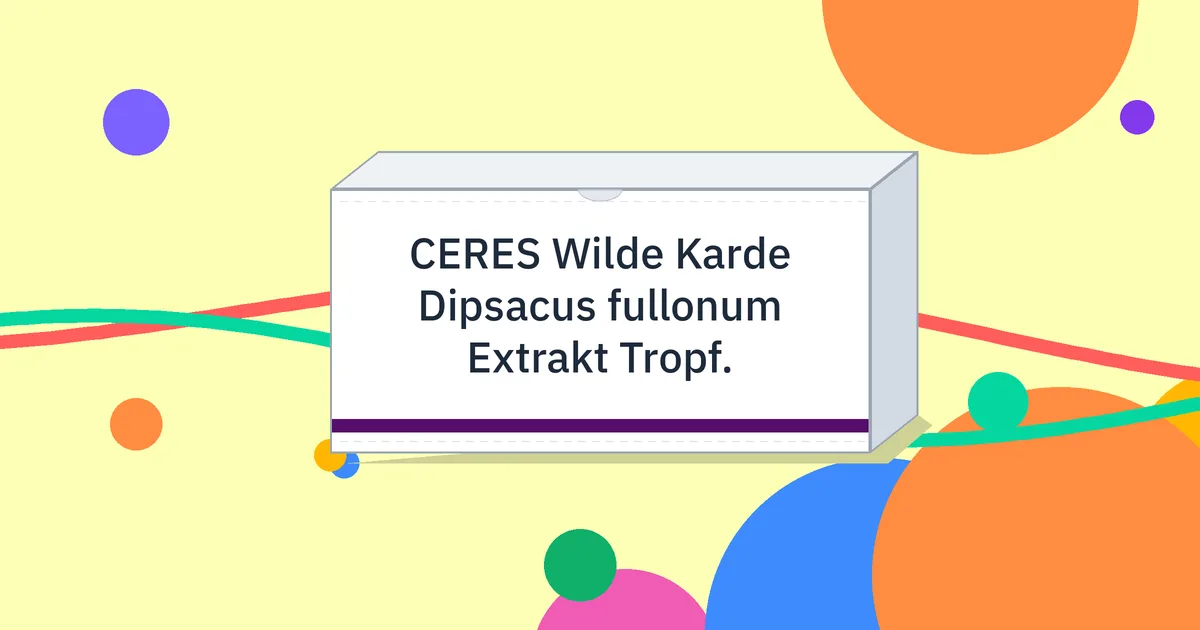 Symbolbild: Packung mit der Aufschrift CERES Wilde Karde Dipsacus fullonum Extrakt Tropf. (PZN 19209205) – Verfügbarkeit und Bezug in Apotheken in Frankfurt am Main