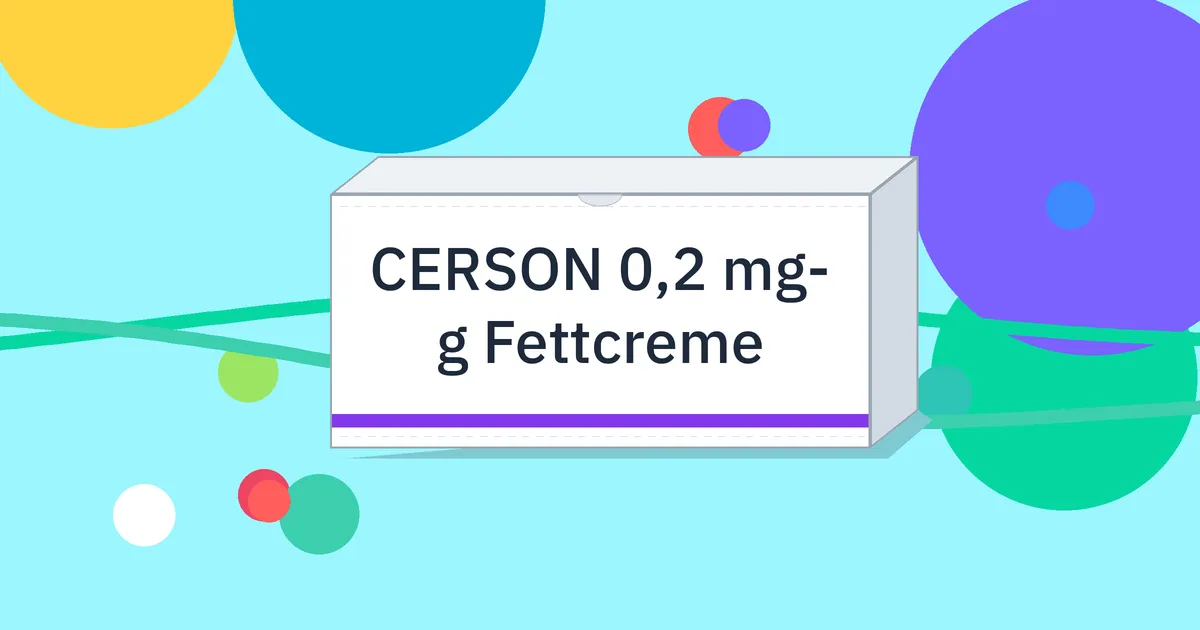 Symbolbild: Packung mit der Aufschrift CERSON 0,2 mg-g Fettcreme (PZN 16609200) – Verfügbarkeit und Bezug in Apotheken in Frankfurt am Main