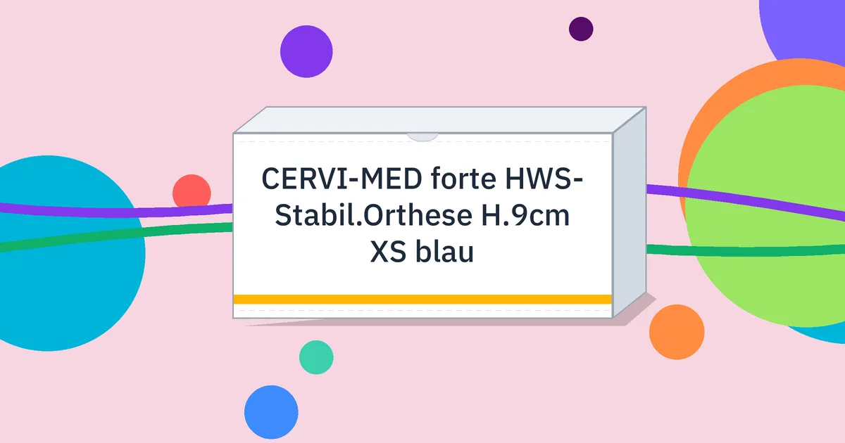 Symbolbild: Packung mit der Aufschrift CERVI-MED forte HWS-Stabil.Orthese H.9cm XS blau (PZN 20309716) – Verfügbarkeit und Bezug in Apotheken in Frankfurt am Main