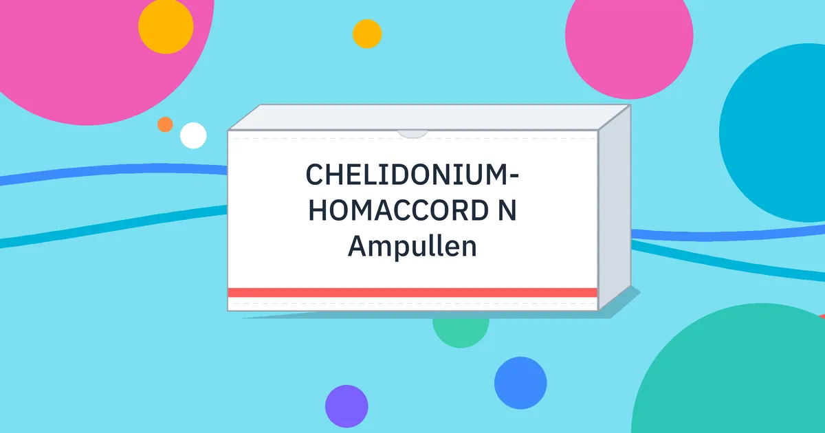 Symbolbild: Packung mit der Aufschrift CHELIDONIUM-HOMACCORD N Ampullen (PZN 01675042) – Verfügbarkeit und Bezug in Apotheken in Frankfurt am Main