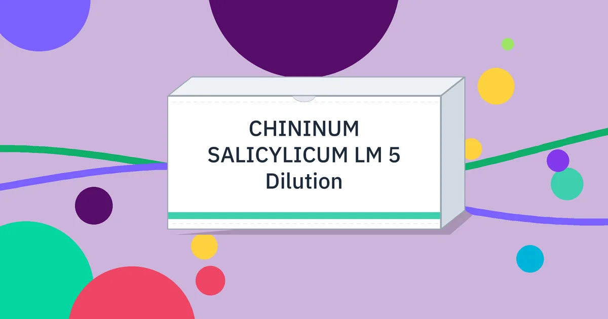 Symbolbild: Packung mit der Aufschrift CHININUM SALICYLICUM LM 5 Dilution (PZN 12815546) – Verfügbarkeit und Bezug in Apotheken in Frankfurt am Main