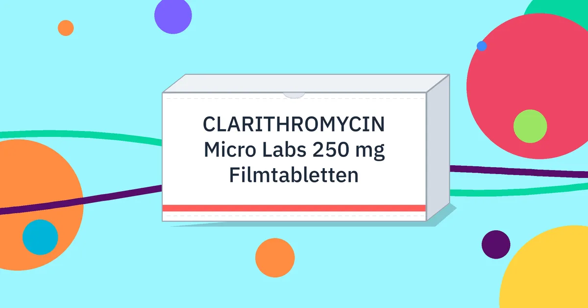 Symbolbild: Packung mit der Aufschrift CLARITHROMYCIN Micro Labs 250 mg Filmtabletten (PZN 10818397) – Verfügbarkeit und Bezug in Apotheken in Frankfurt am Main