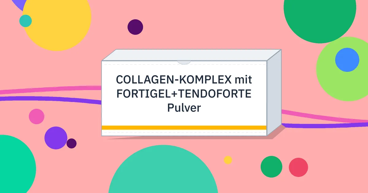 Symbolbild: Packung mit der Aufschrift COLLAGEN-KOMPLEX mit FORTIGEL+TENDOFORTE Pulver (PZN 18714177) – Verfügbarkeit und Bezug in Apotheken in Frankfurt am Main
