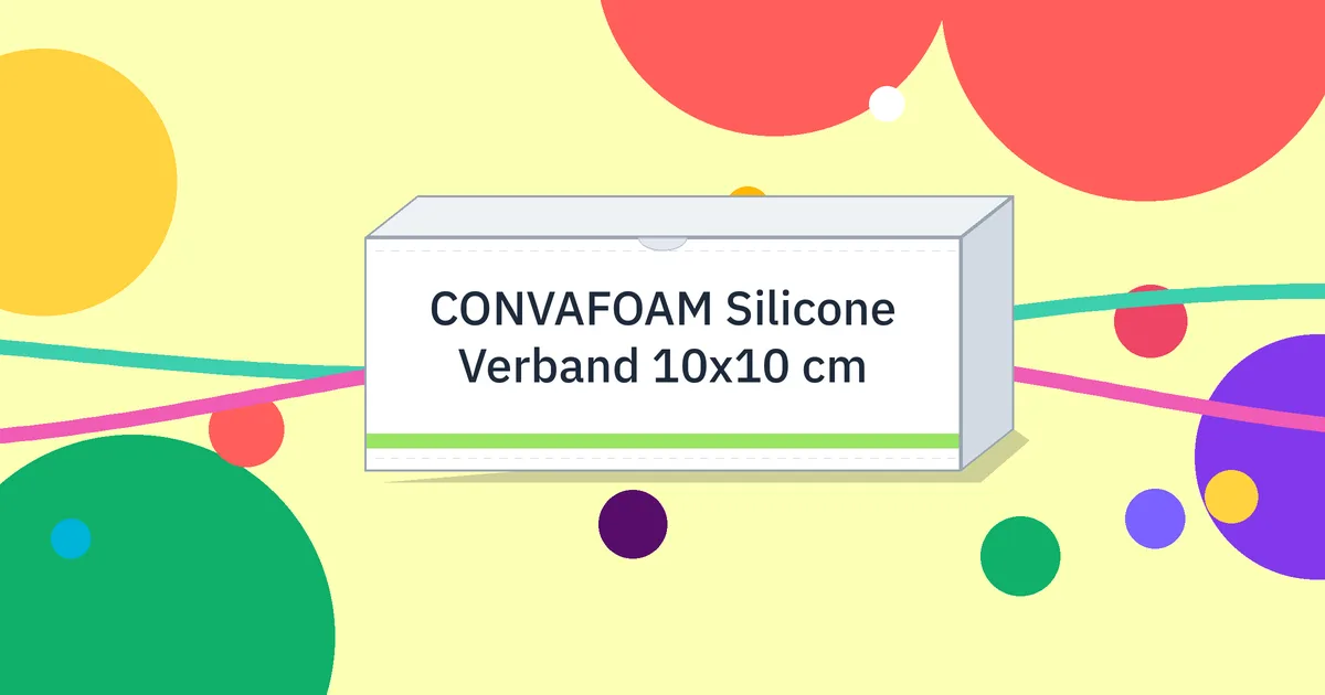Symbolbild: Packung mit der Aufschrift CONVAFOAM Silicone Verband 10x10 cm (PZN 20195307) – Verfügbarkeit und Bezug in Apotheken in Frankfurt am Main