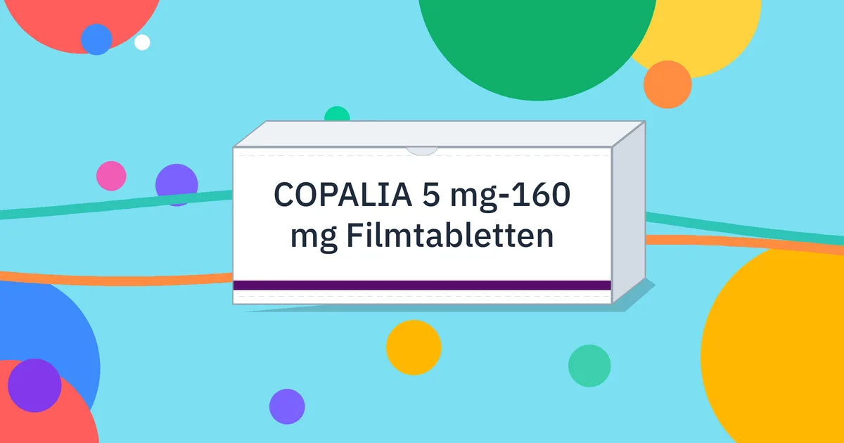 Symbolbild: Packung mit der Aufschrift COPALIA 5 mg-160 mg Filmtabletten (PZN 15318423) – Verfügbarkeit und Bezug in Apotheken in Frankfurt am Main