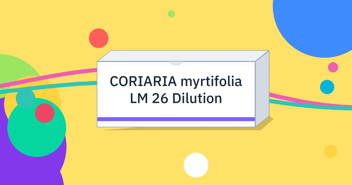 Symbolbild: Packung mit der Aufschrift CORIARIA myrtifolia LM 26 Dilution (PZN 13451856) – Verfügbarkeit und Bezug in Apotheken in Frankfurt am Main