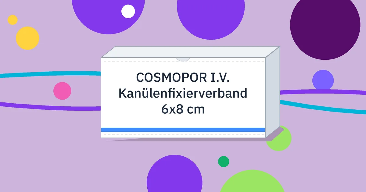 Symbolbild: Packung mit der Aufschrift COSMOPOR I.V. Kanülenfixierverband 6x8 cm (PZN 01798968) – Verfügbarkeit und Bezug in Apotheken in Frankfurt am Main
