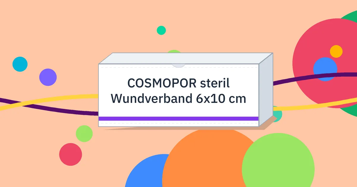 Symbolbild: Packung mit der Aufschrift COSMOPOR steril Wundverband 6x10 cm (PZN 19699563) – Verfügbarkeit und Bezug in Apotheken in Frankfurt am Main