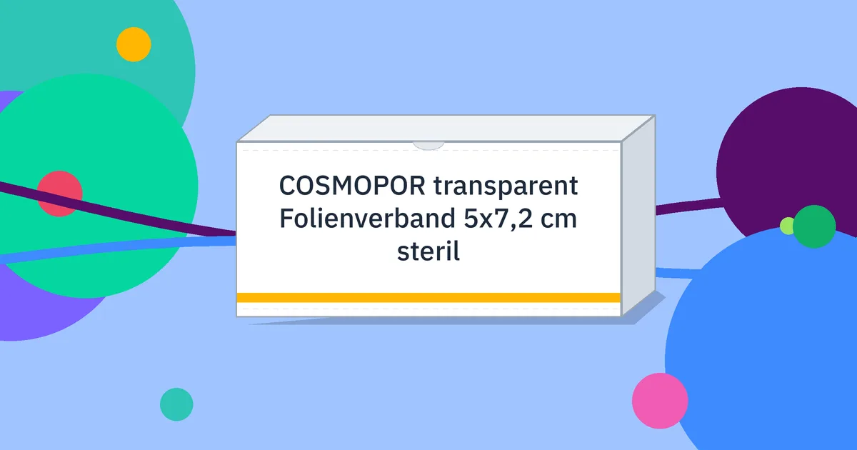 Symbolbild: Packung mit der Aufschrift COSMOPOR transparent Folienverband 5x7,2 cm steril (PZN 17206148) – Verfügbarkeit und Bezug in Apotheken in Frankfurt am Main