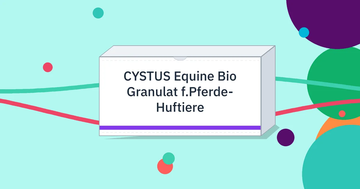 Symbolbild: Packung mit der Aufschrift CYSTUS Equine Bio Granulat f.Pferde-Huftiere (PZN 19951181) – Verfügbarkeit und Bezug in Apotheken in Frankfurt am Main