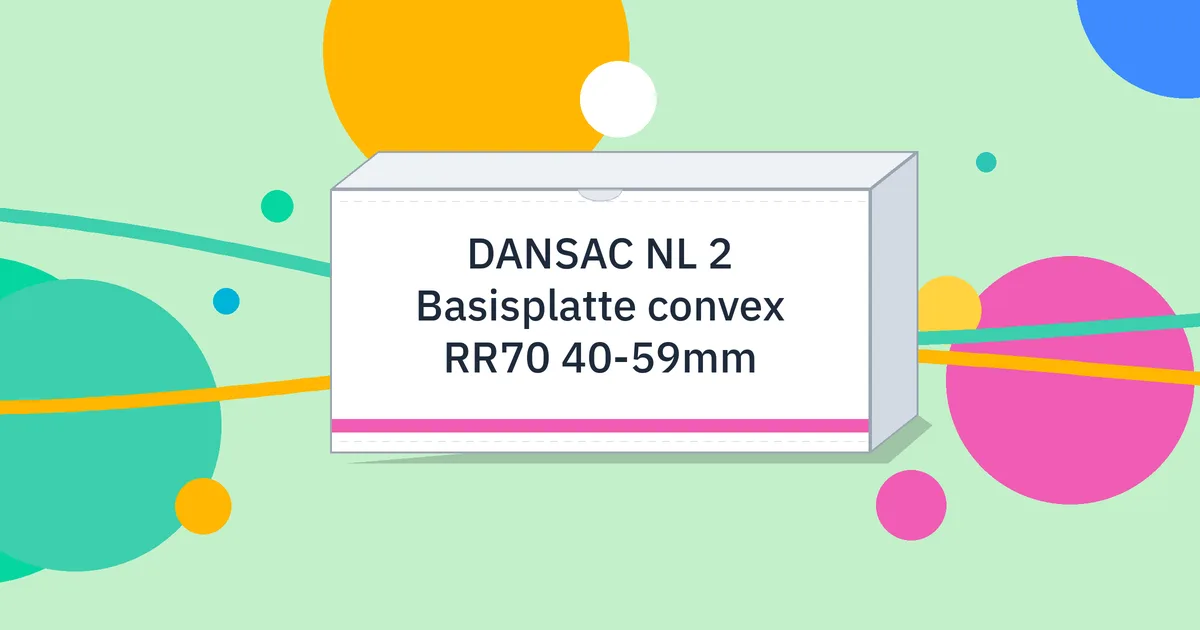 Symbolbild: Packung mit der Aufschrift DANSAC NL 2 Basisplatte convex RR70 40-59mm (PZN 09900780) – Verfügbarkeit und Bezug in Apotheken in Frankfurt am Main