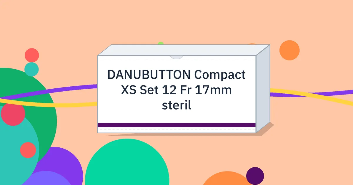 Symbolbild: Packung mit der Aufschrift DANUBUTTON Compact XS Set 12 Fr 17mm steril (PZN 19852473) – Verfügbarkeit und Bezug in Apotheken in Frankfurt am Main
