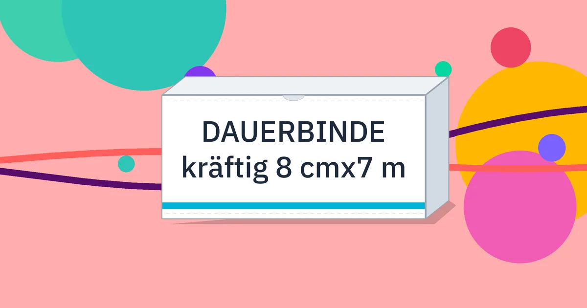 Symbolbild: Packung mit der Aufschrift DAUERBINDE kräftig 8 cmx7 m (PZN 12589009) – Verfügbarkeit und Bezug in Apotheken in Frankfurt am Main