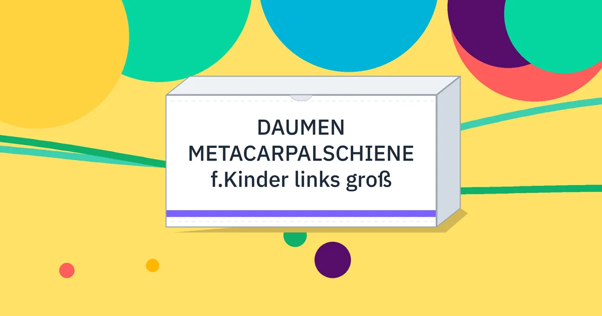 Symbolbild: Packung mit der Aufschrift DAUMEN METACARPALSCHIENE f.Kinder links groß (PZN 02639290) – Verfügbarkeit und Bezug in Apotheken in Frankfurt am Main