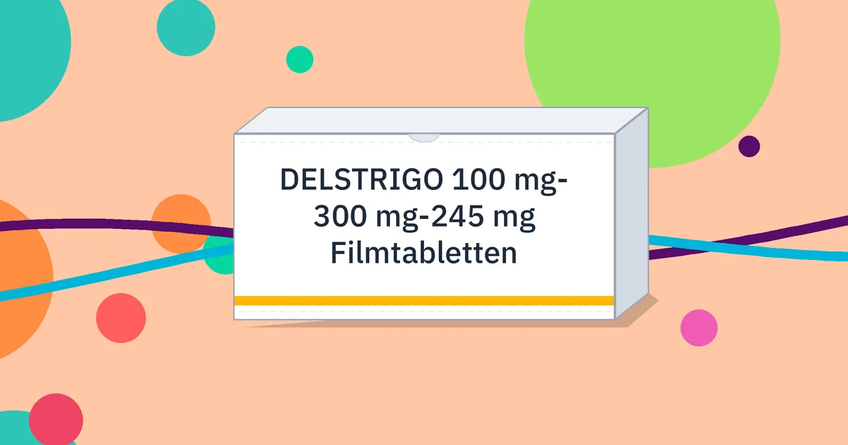 Symbolbild: Packung mit der Aufschrift DELSTRIGO 100 mg-300 mg-245 mg Filmtabletten (PZN 16239648) – Verfügbarkeit und Bezug in Apotheken in Frankfurt am Main