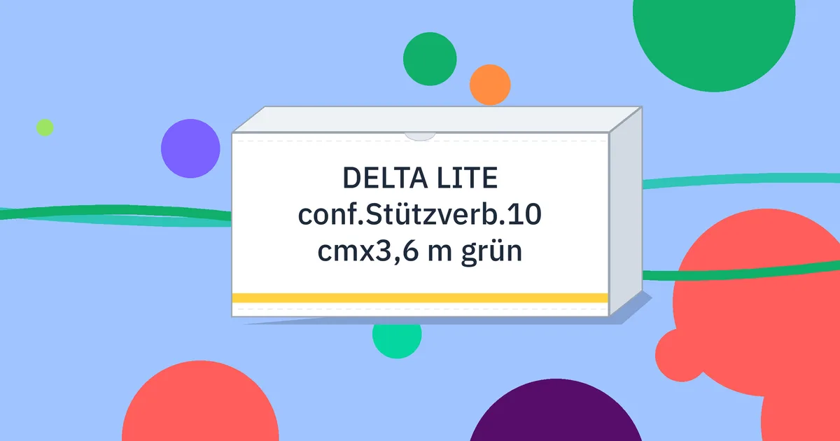 Symbolbild: Packung mit der Aufschrift DELTA LITE conf.Stützverb.10 cmx3,6 m grün (PZN 04252833) – Verfügbarkeit und Bezug in Apotheken in Frankfurt am Main