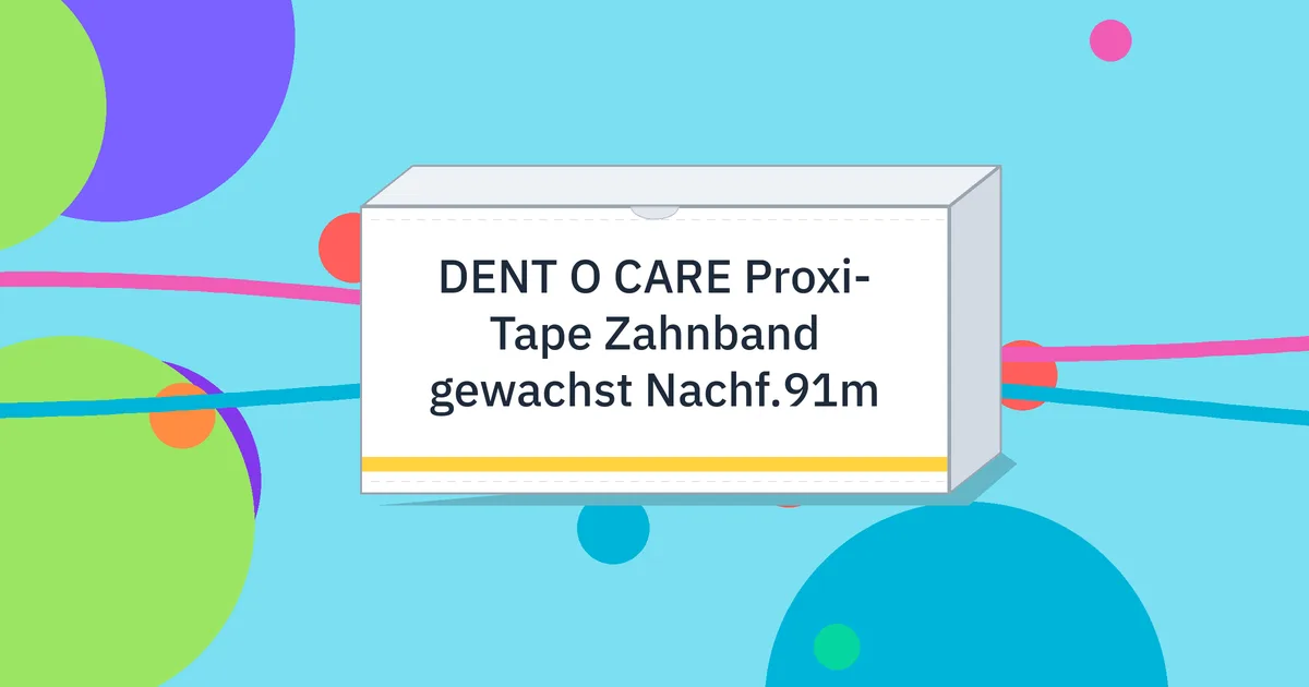 Symbolbild: Packung mit der Aufschrift DENT O CARE Proxi-Tape Zahnband gewachst Nachf.91m (PZN 00245167) – Verfügbarkeit und Bezug in Apotheken in Frankfurt am Main