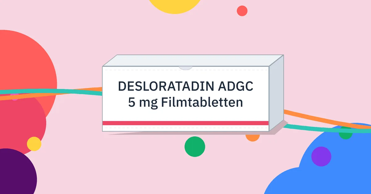 Symbolbild: Packung mit der Aufschrift DESLORATADIN ADGC 5 mg Filmtabletten (PZN 17145932) – Verfügbarkeit und Bezug in Apotheken in Frankfurt am Main