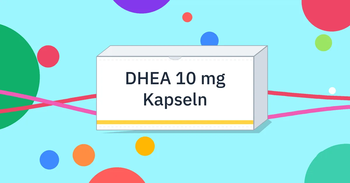 Symbolbild: Packung mit der Aufschrift DHEA 10 mg Kapseln (PZN 18471680) – Verfügbarkeit und Bezug in Apotheken in Frankfurt am Main