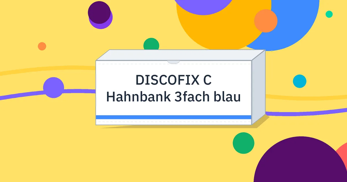 Symbolbild: Packung mit der Aufschrift DISCOFIX C Hahnbank 3fach blau (PZN 02733592) – Verfügbarkeit und Bezug in Apotheken in Frankfurt am Main