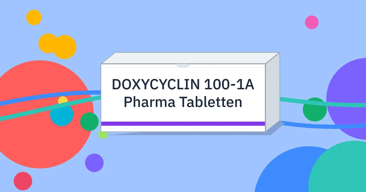 Symbolbild: Packung mit der Aufschrift DOXYCYCLIN 100-1A Pharma Tabletten (PZN 06437028) – Verfügbarkeit und Bezug in Apotheken in Frankfurt am Main
