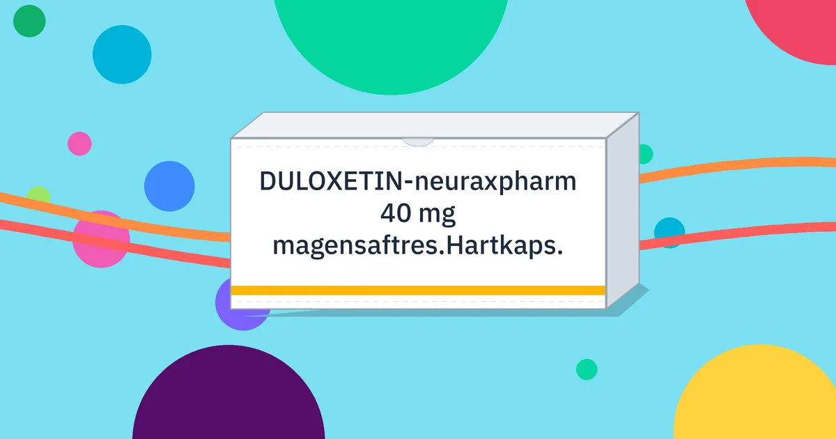 Symbolbild: Packung mit der Aufschrift DULOXETIN-neuraxpharm 40 mg magensaftres.Hartkaps. (PZN 13502134) – Verfügbarkeit und Bezug in Apotheken in Frankfurt am Main