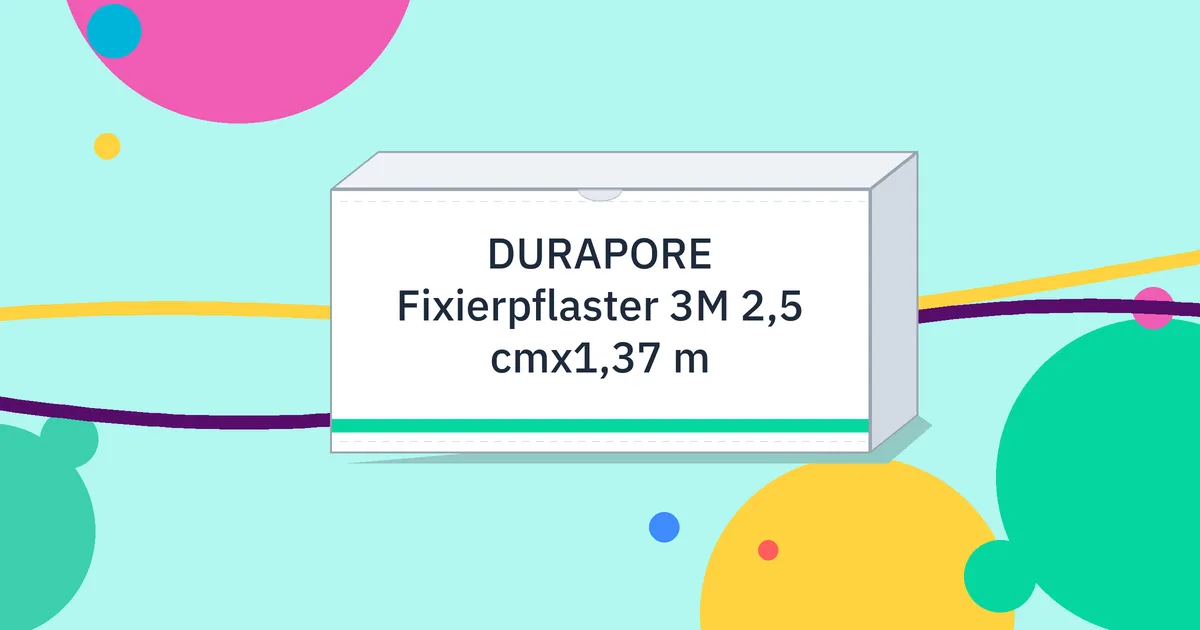 Symbolbild: Packung mit der Aufschrift DURAPORE Fixierpflaster 3M 2,5 cmx1,37 m (PZN 19882988) – Verfügbarkeit und Bezug in Apotheken in Frankfurt am Main