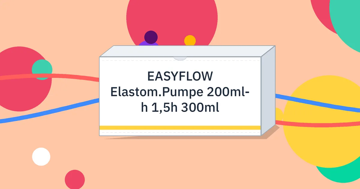 Symbolbild: Packung mit der Aufschrift EASYFLOW Elastom.Pumpe 200ml-h 1,5h 300ml (PZN 19883019) – Verfügbarkeit und Bezug in Apotheken in Frankfurt am Main