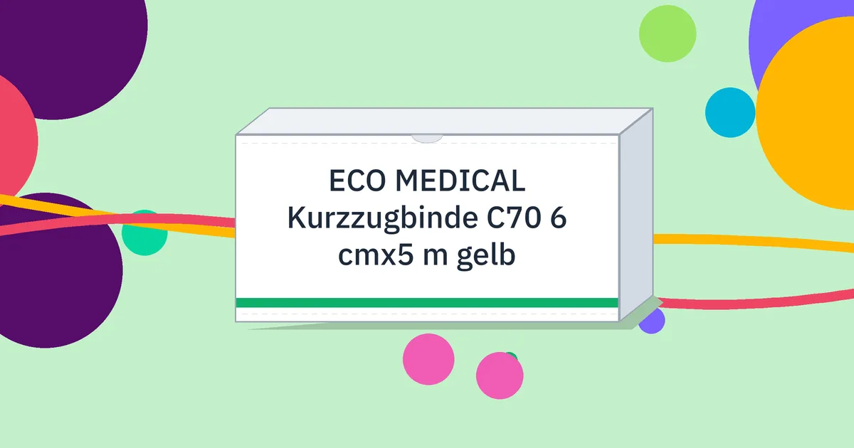 Symbolbild: Packung mit der Aufschrift ECO MEDICAL Kurzzugbinde C70 6 cmx5 m gelb (PZN 14189805) – Verfügbarkeit und Bezug in Apotheken in Frankfurt am Main