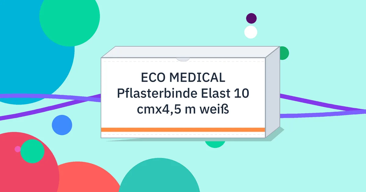 Symbolbild: Packung mit der Aufschrift ECO MEDICAL Pflasterbinde Elast 10 cmx4,5 m weiß (PZN 00881288) – Verfügbarkeit und Bezug in Apotheken in Frankfurt am Main