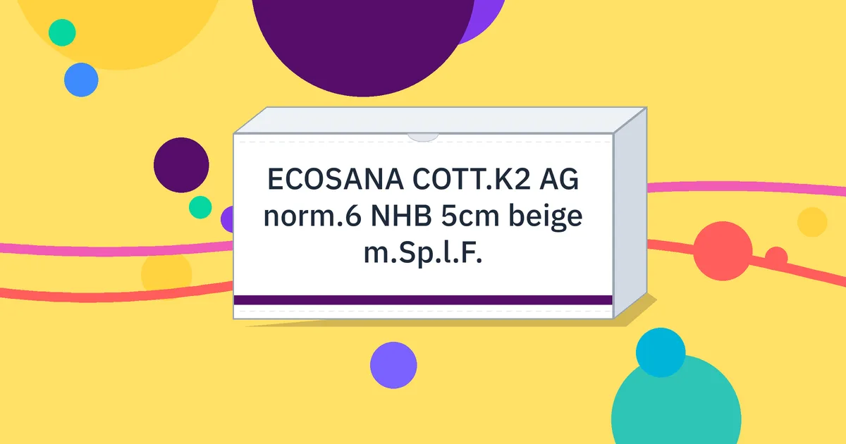 Symbolbild: Packung mit der Aufschrift ECOSANA COTT.K2 AG norm.6 NHB 5cm beige m.Sp.l.F. (PZN 16950778) – Verfügbarkeit und Bezug in Apotheken in Frankfurt am Main