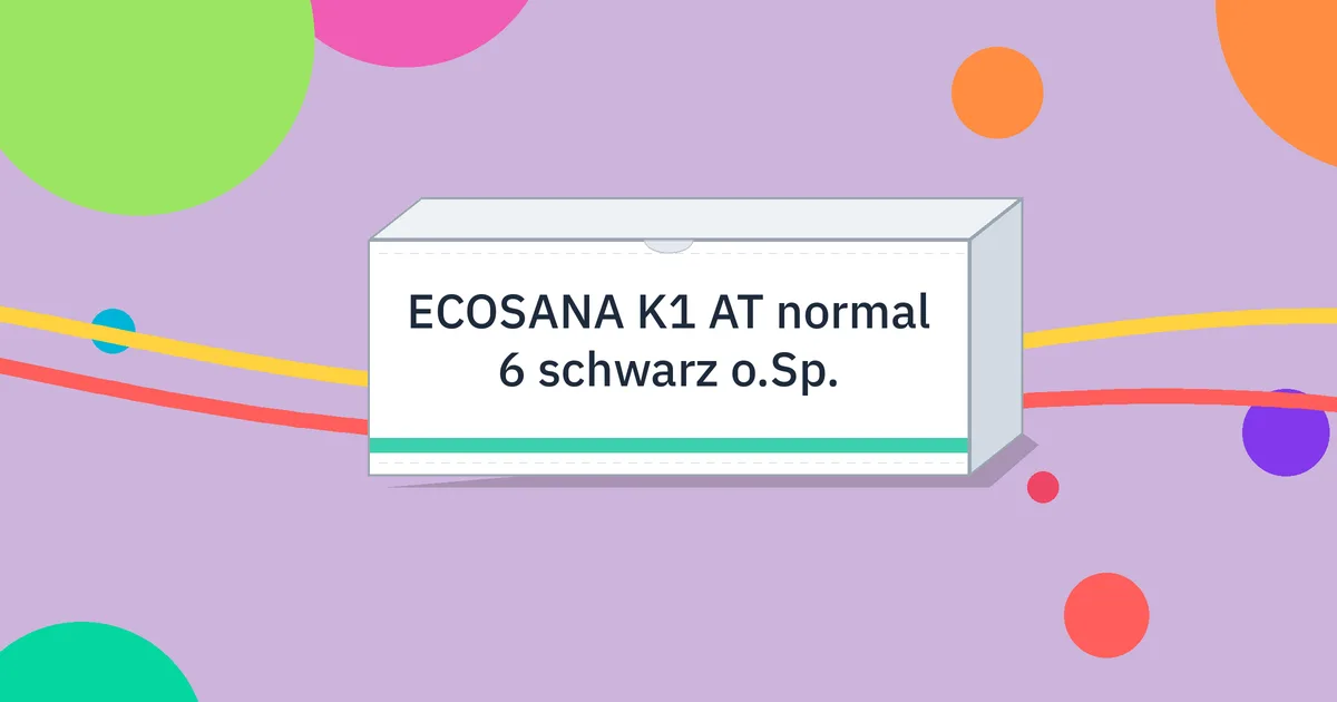 Symbolbild: Packung mit der Aufschrift ECOSANA K1 AT normal 6 schwarz o.Sp. (PZN 04732102) – Verfügbarkeit und Bezug in Apotheken in Frankfurt am Main