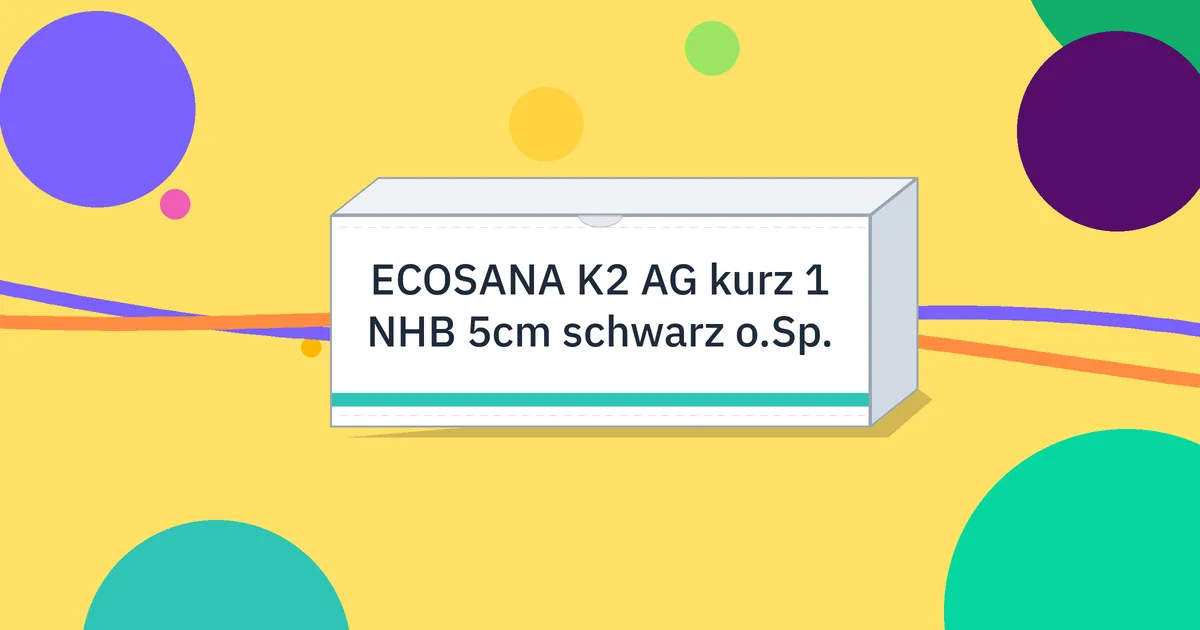 Symbolbild: Packung mit der Aufschrift ECOSANA K2 AG kurz 1 NHB 5cm schwarz o.Sp. (PZN 01362113) – Verfügbarkeit und Bezug in Apotheken in Frankfurt am Main
