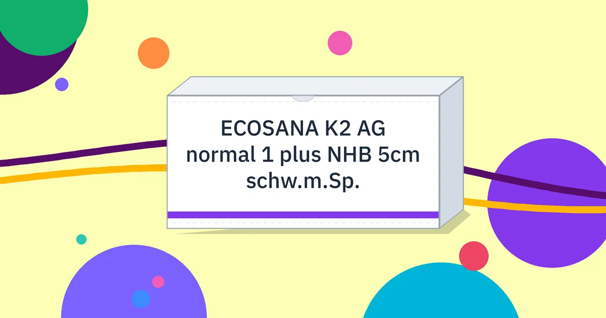Symbolbild: Packung mit der Aufschrift ECOSANA K2 AG normal 1 plus NHB 5cm schw.m.Sp. (PZN 01363874) – Verfügbarkeit und Bezug in Apotheken in Frankfurt am Main