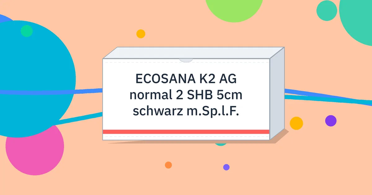 Symbolbild: Packung mit der Aufschrift ECOSANA K2 AG normal 2 SHB 5cm schwarz m.Sp.l.F. (PZN 10956900) – Verfügbarkeit und Bezug in Apotheken in Frankfurt am Main