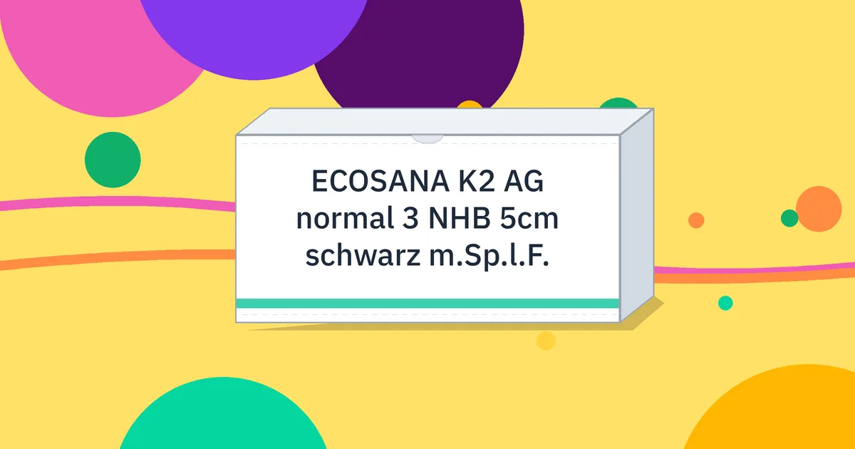 Symbolbild: Packung mit der Aufschrift ECOSANA K2 AG normal 3 NHB 5cm schwarz m.Sp.l.F. (PZN 10956685) – Verfügbarkeit und Bezug in Apotheken in Frankfurt am Main