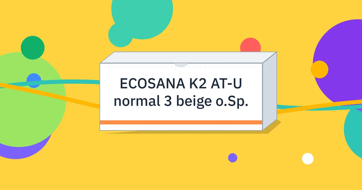 Symbolbild: Packung mit der Aufschrift ECOSANA K2 AT-U normal 3 beige o.Sp. (PZN 01575085) – Verfügbarkeit und Bezug in Apotheken in Frankfurt am Main