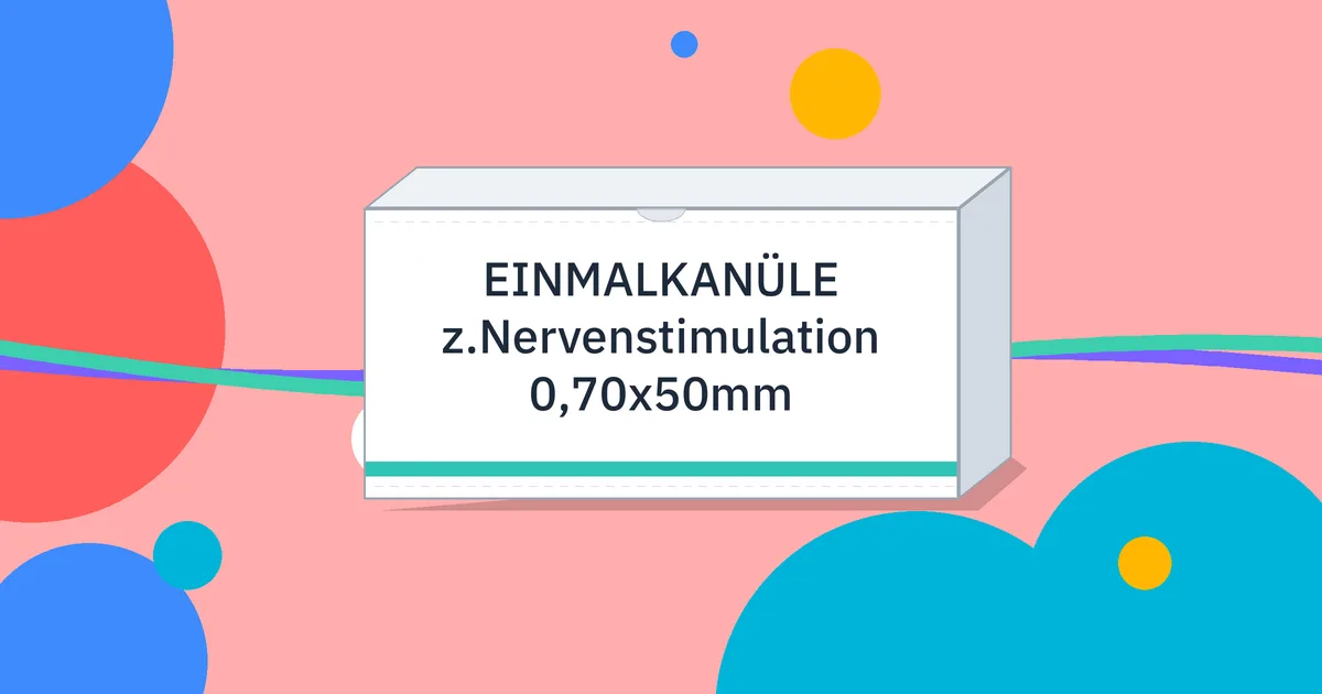 Symbolbild: Packung mit der Aufschrift EINMALKANÜLE z.Nervenstimulation 0,70x50mm (PZN 06967588) – Verfügbarkeit und Bezug in Apotheken in Frankfurt am Main