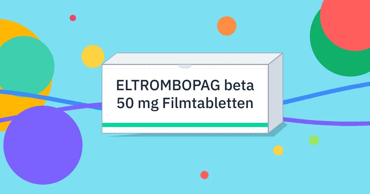 Symbolbild: Packung mit der Aufschrift ELTROMBOPAG beta 50 mg Filmtabletten (PZN 19181524) – Verfügbarkeit und Bezug in Apotheken in Frankfurt am Main