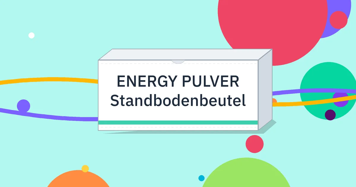 Symbolbild: Packung mit der Aufschrift ENERGY PULVER Standbodenbeutel (PZN 17979519) – Verfügbarkeit und Bezug in Apotheken in Frankfurt am Main