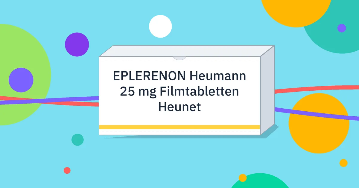 Symbolbild: Packung mit der Aufschrift EPLERENON Heumann 25 mg Filmtabletten Heunet (PZN 13877199) – Verfügbarkeit und Bezug in Apotheken in Frankfurt am Main