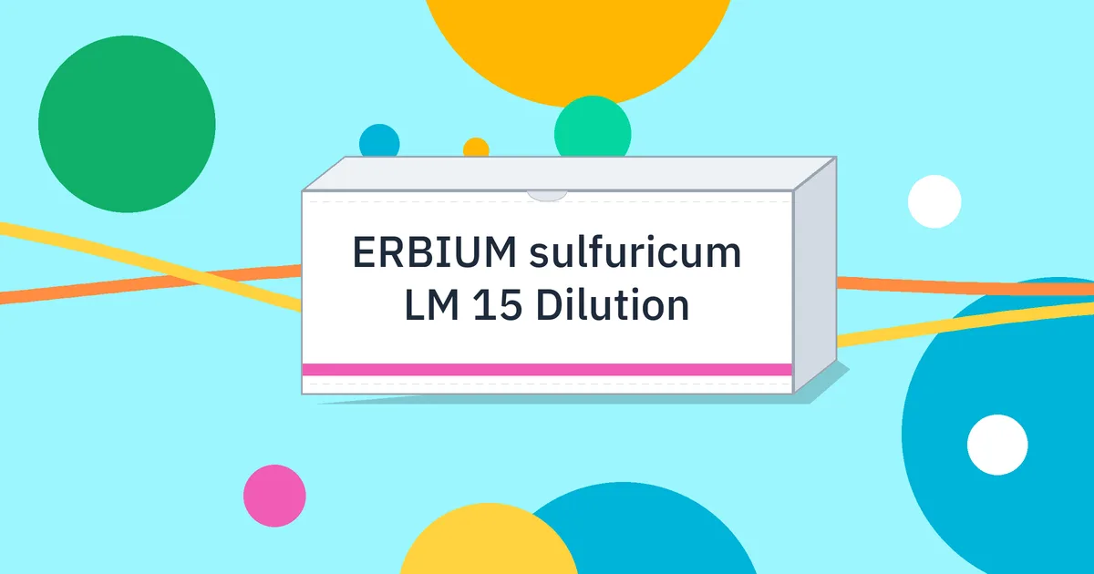 Symbolbild: Packung mit der Aufschrift ERBIUM sulfuricum LM 15 Dilution (PZN 13473935) – Verfügbarkeit und Bezug in Apotheken in Frankfurt am Main