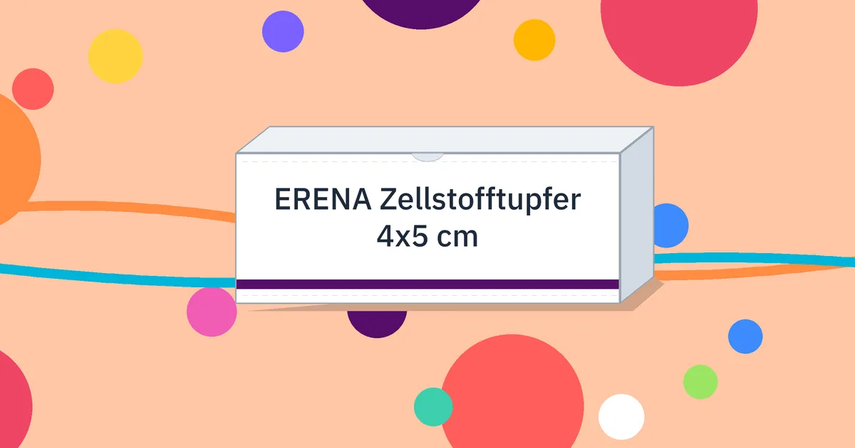 Symbolbild: Packung mit der Aufschrift ERENA Zellstofftupfer 4x5 cm (PZN 09309710) – Verfügbarkeit und Bezug in Apotheken in Frankfurt am Main